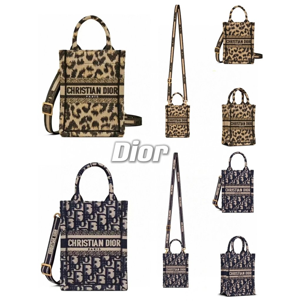 Dior New Style Vertical mini book tote tote Bag Old Flower Leopard ...