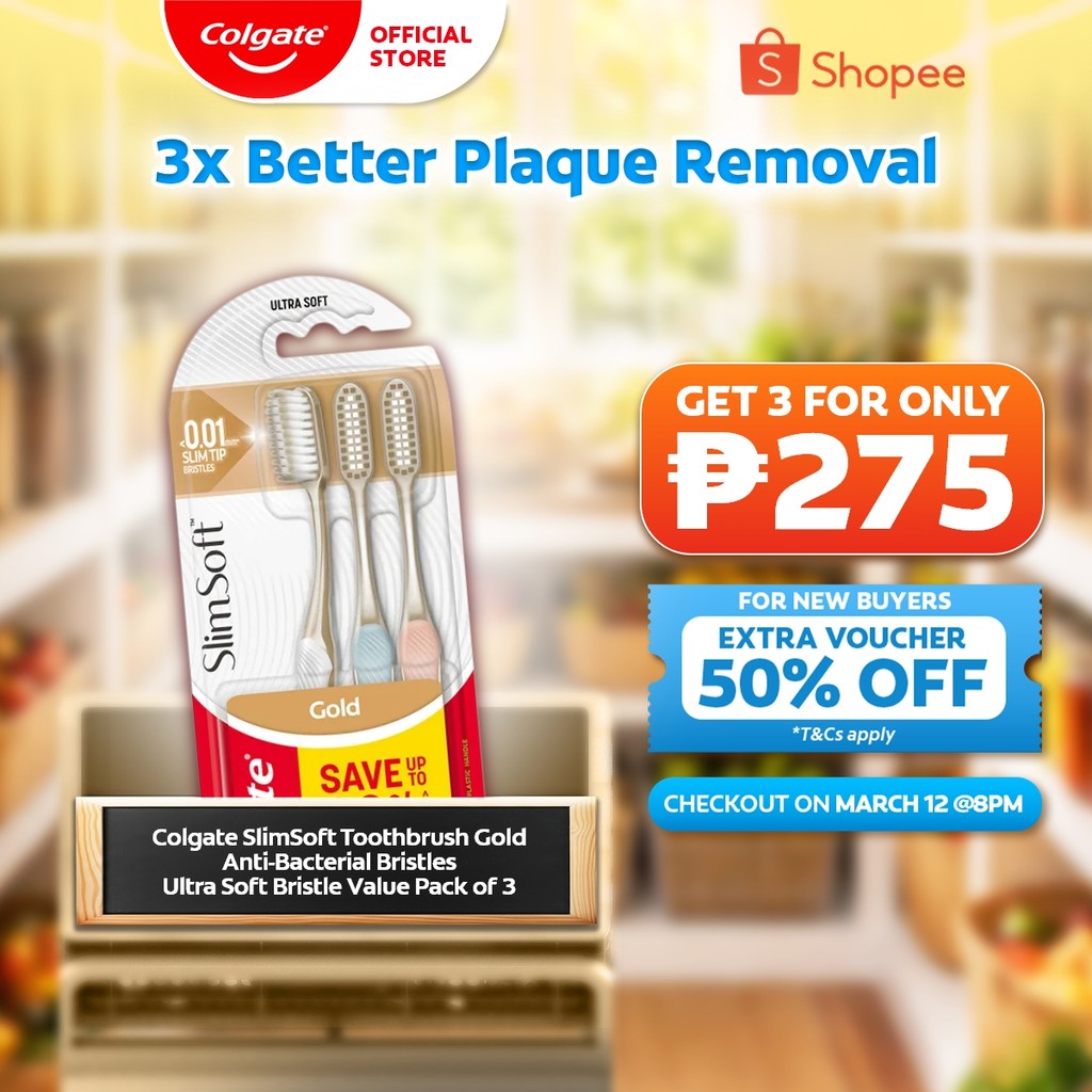 Colgate SlimSoft Toothbrush - Gold Anti-Bacterial Bristles, Ultra Soft ...