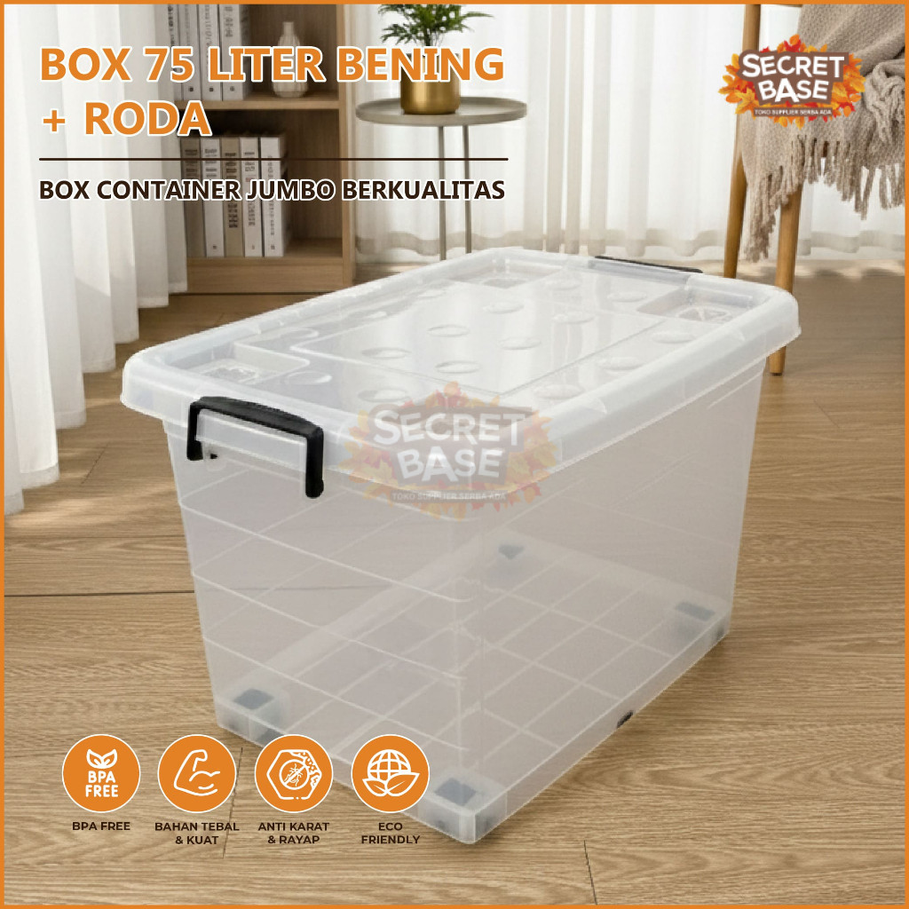 75 LITER Clear Box + Wheels - Plastic Box Container Large Container Box ...