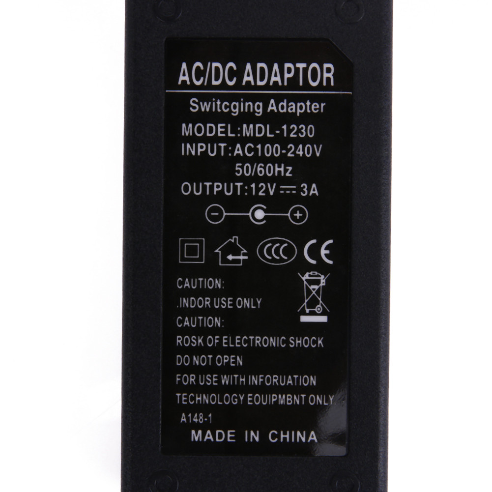 12V 3A AC to DC Power Adapter Dual Cable Converter Universal 5.5x2.1-2 ...