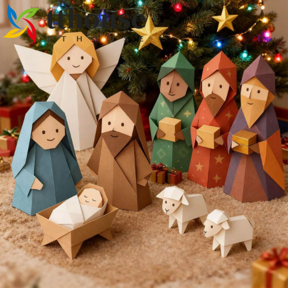 TTHOUSE Paper Nativity Scene, Paper Craft Kit Easy To Fold Origami ...