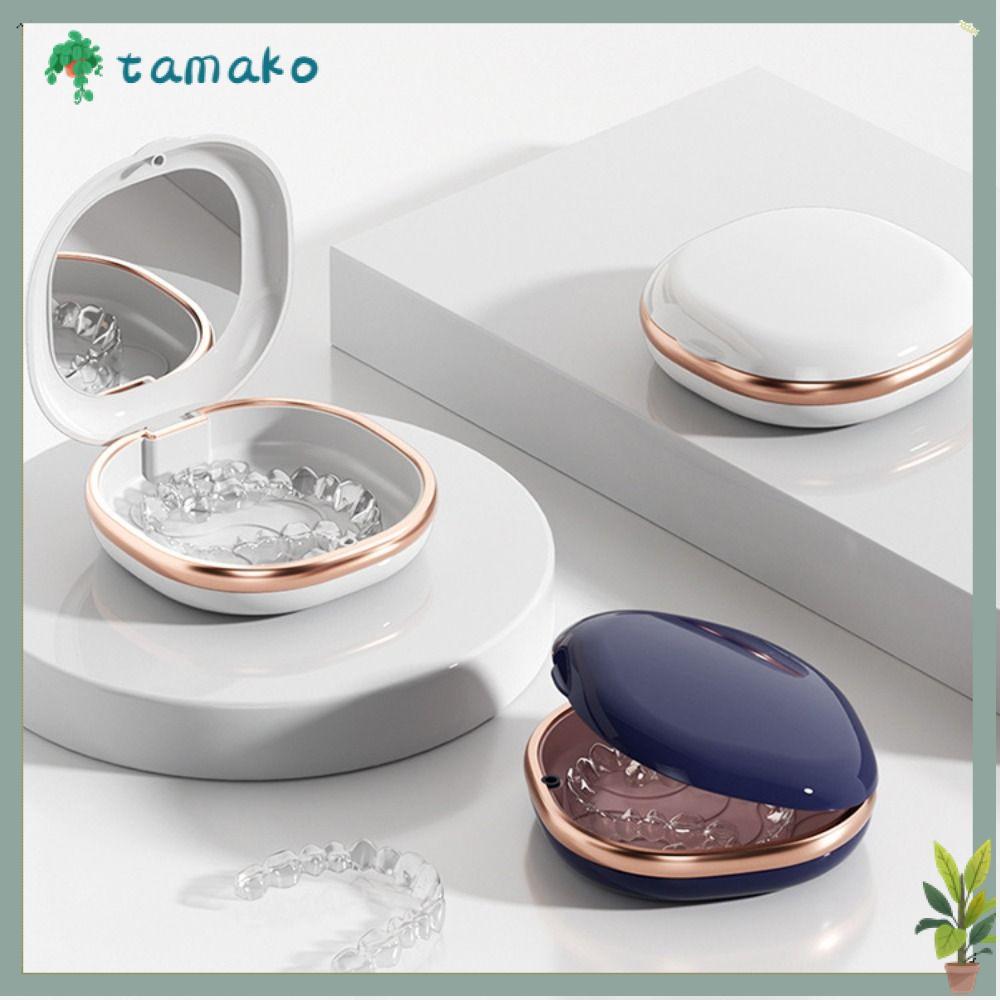 TAMAKO Denture Storage Box, With Mirror Draining Braces Box, Cleaning ...