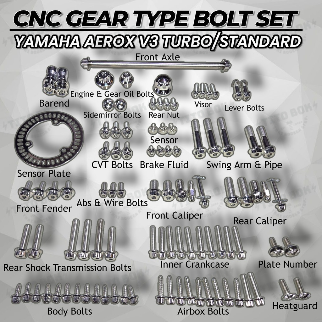 YAMAHA AEROX V3 TURBO/STANDARD CNC GEAR TYPE BOLT SET | Shopee Philippines