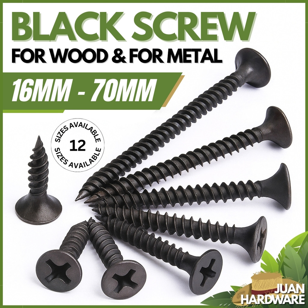 100PCS | Gypsum Black Screw for Wood and Metal Self-Tapping 1 inch to 3 ...