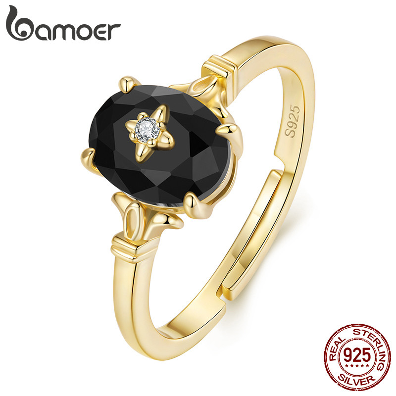 Bamoer 925 Sterling Silver Open Ring Adjustable Size Iris Gold Color ...