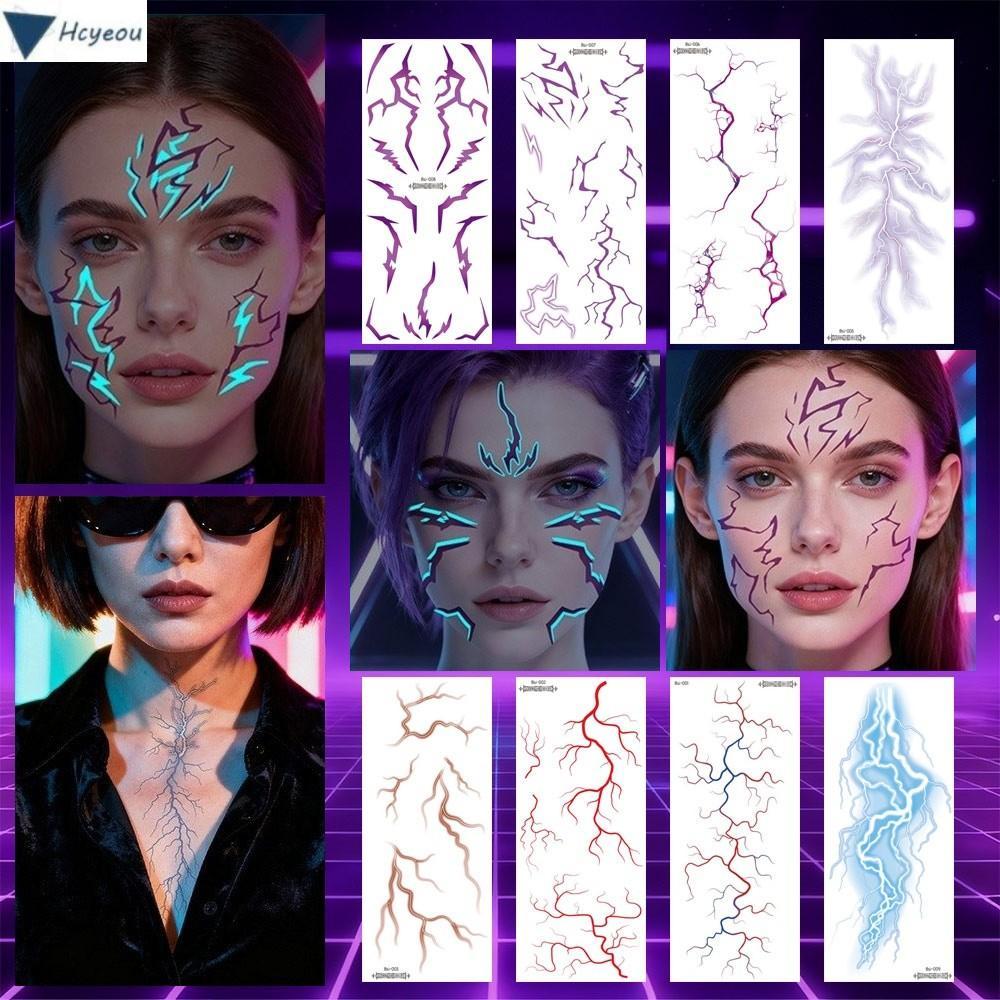 HCYEOU Temporary Tattoos, Colorful Lightning Bold Makeup Cosplay Prop ...