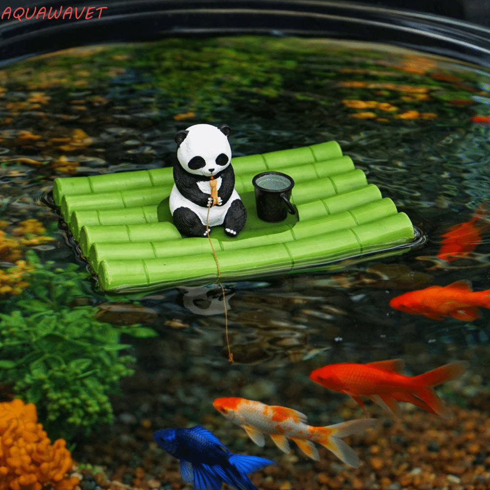 AQUAWAVET Aquarium Bamboo Raft Decor, Realistic Auto-Floating Panda ...
