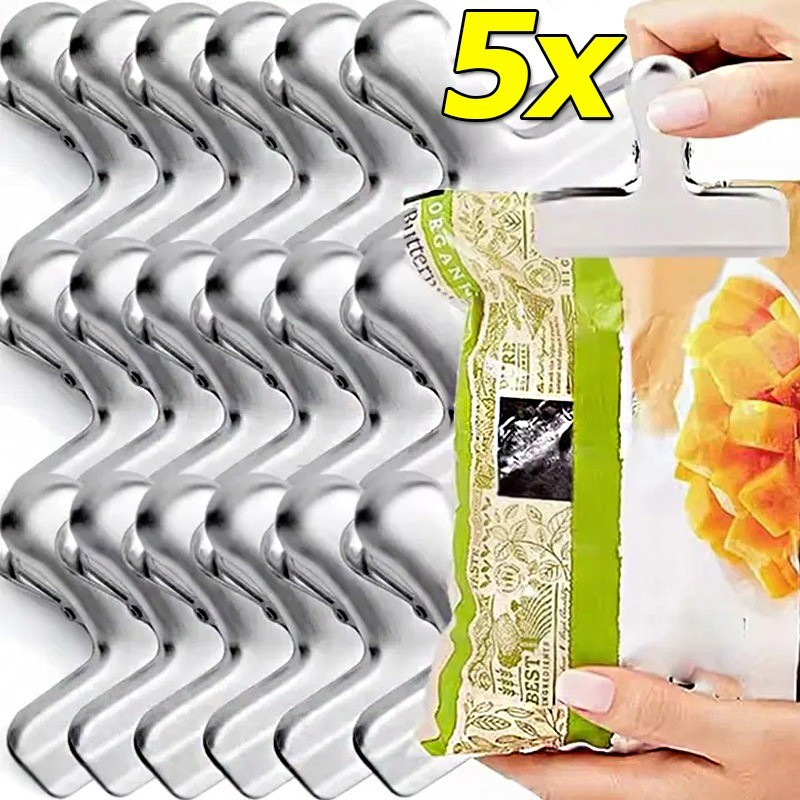 1/3/5pcs Stainless Steel Food Clips / Heavy Duty Snacks Sealing Clip ...