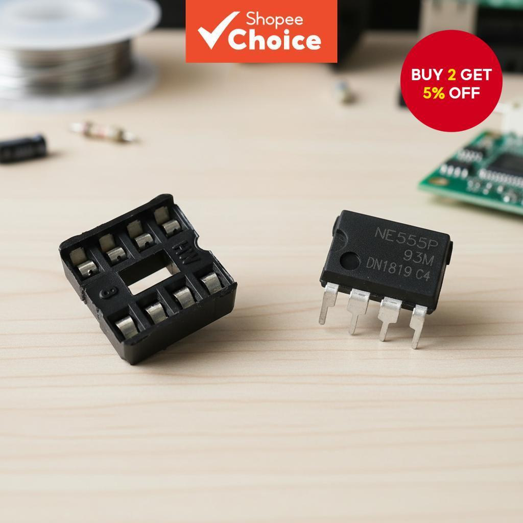 10 pieces NE555 NE555P Precision Timer IC with 10pcs 8 Pin DIP Sockets ...