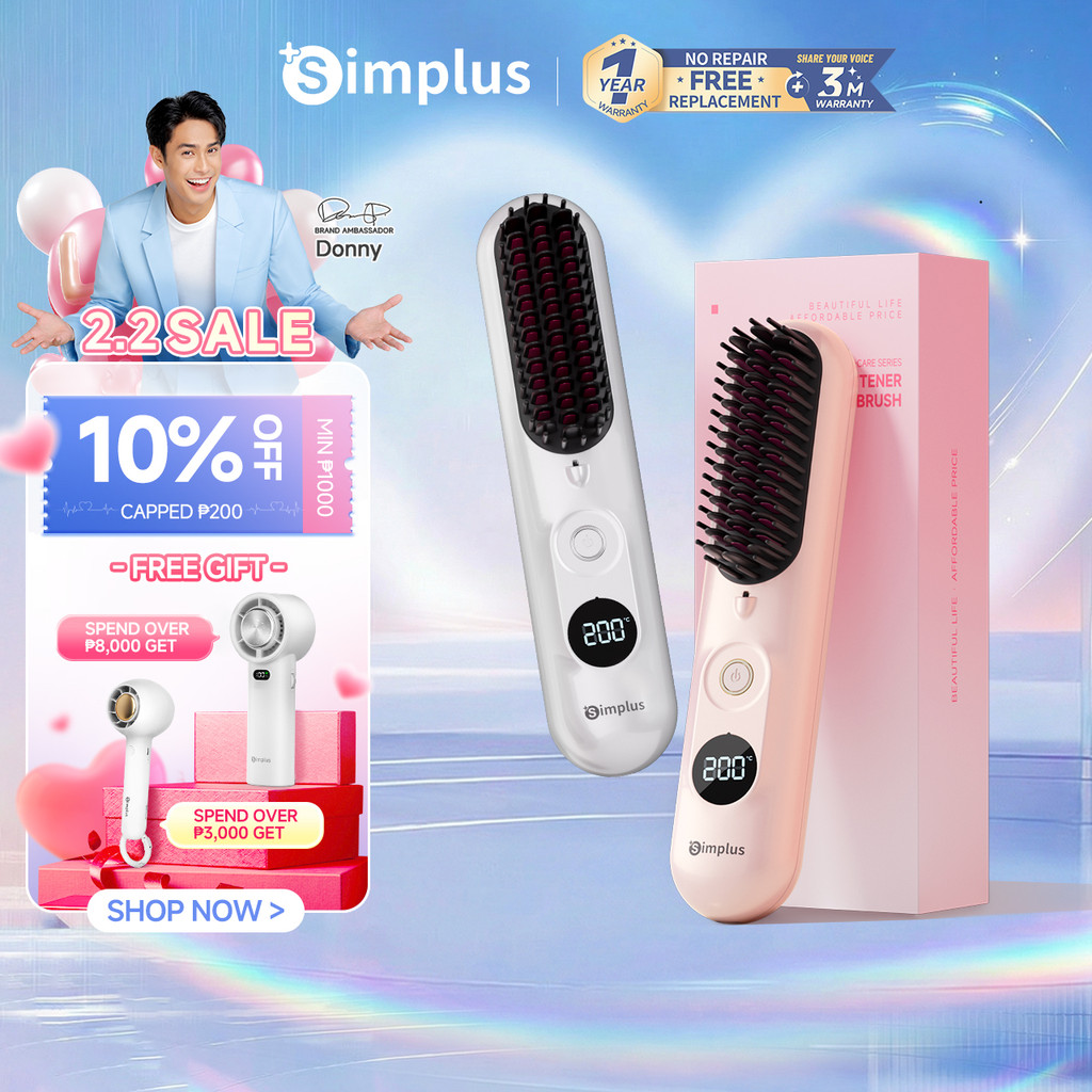 Simplus Cordless Hair Brush Straightener Negative Ion Anti-Scalding ...
