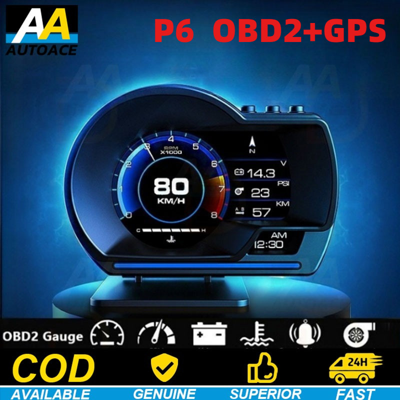 P6 OBD+GPS Dual System Head Up Display Car HUD Gauge Digital Obd2 Meter ...