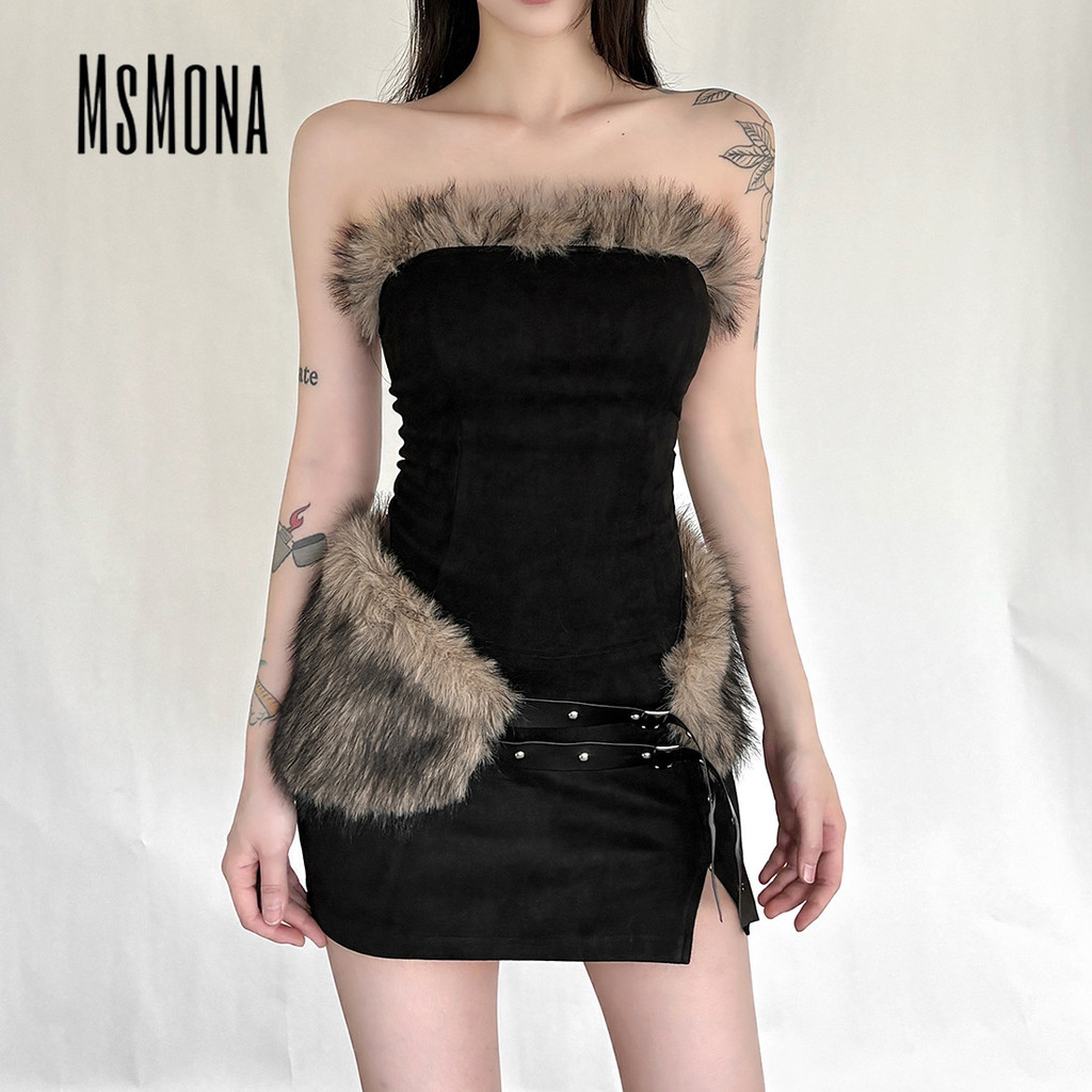 MsMona Women's 2026 New Furry Sexy Back Lacing Nipped Waist Fashion ...