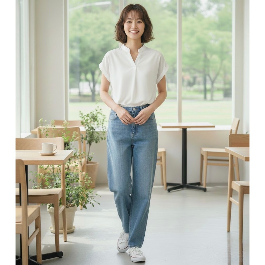 Claire Basic Notch Neck Loose Blouse – Softens the Arms (Fit S–XL ...