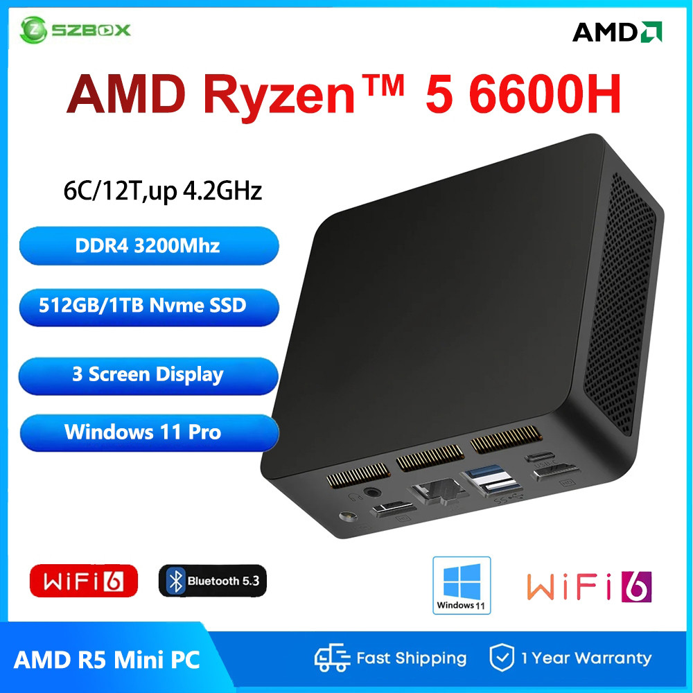 SZBOX AMD R5 5600H MINI PC DDR4 NVMe PCIe3.0 High Definition Display ...