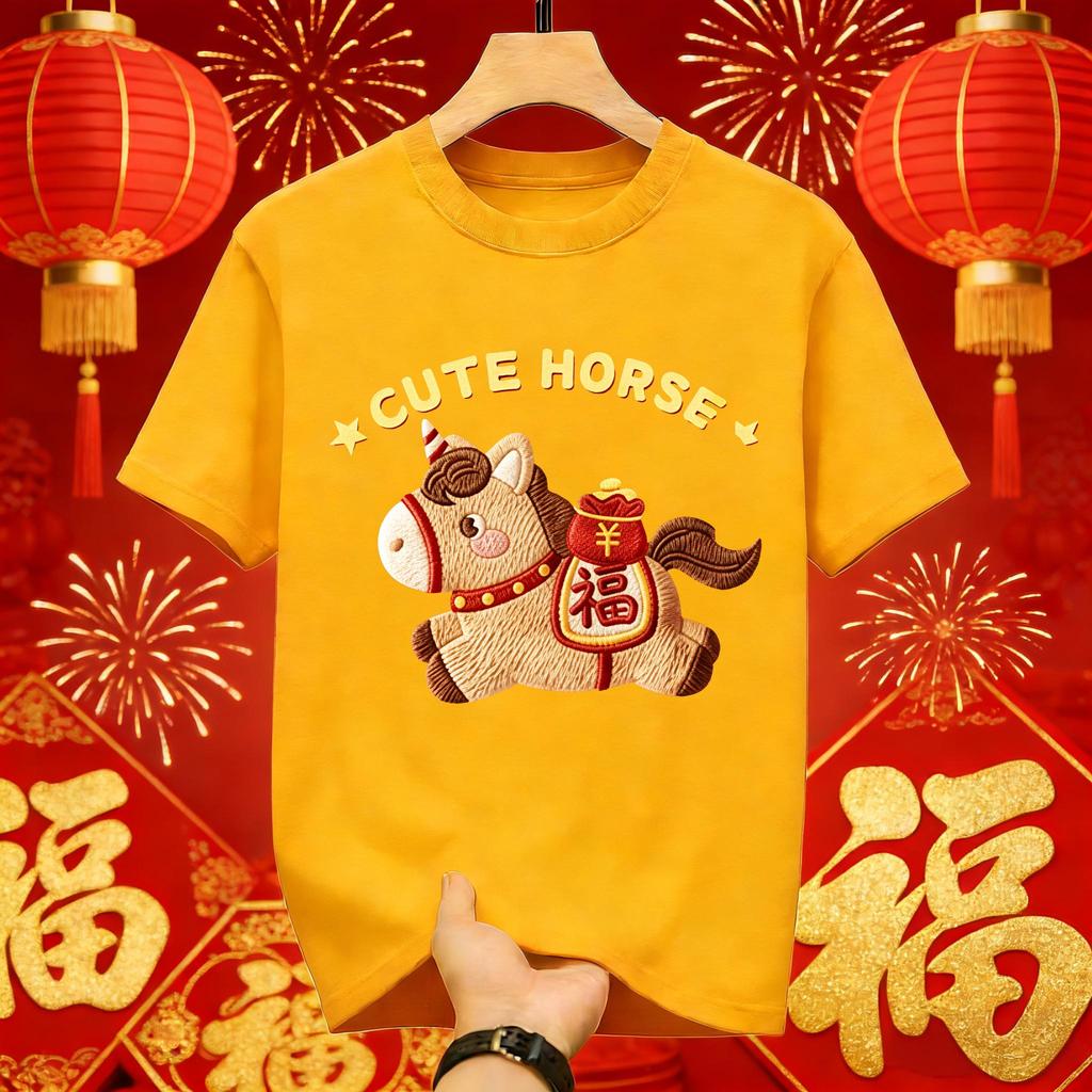 2026 CNY Baju Cute Horse Cartoon CNY T-shirt Family Matching 2026 Year ...