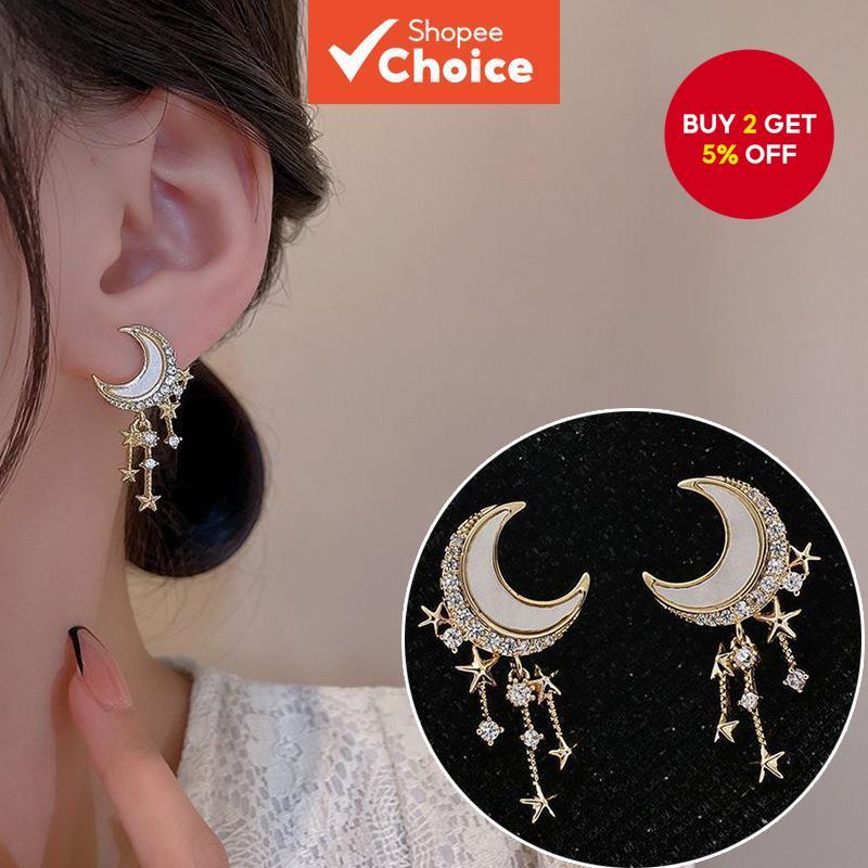 Moon Tassel Earrings for Women Elegant Simple Fashion Jewelry Gift ...
