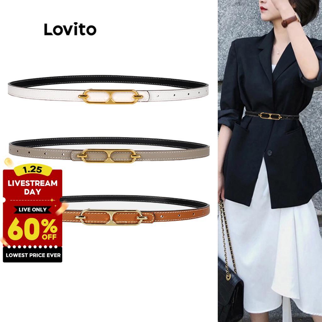 Lovito Women Casual Belt Basic Porous Adjustable Double Sided Use Belt ...