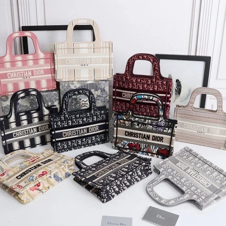 Dior New Style Book Tote mini Embroidered Gray D Tote Bag Shoulder ...