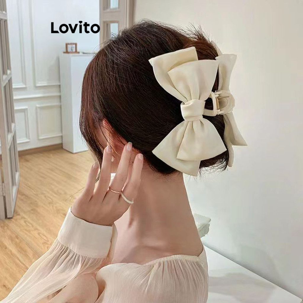 Lovito Women Casual Hair Clips Plain Bow Hair Clips LFA08154 (White ...