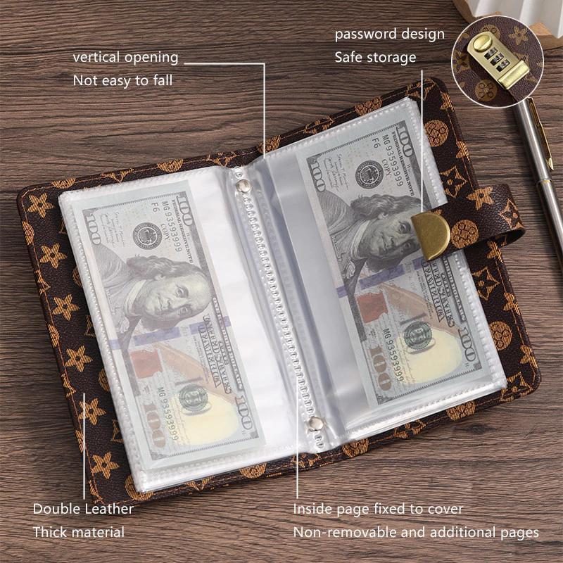 Vintage Leather Money Saving Binder with Password Lock, Anti-fall Cash ...