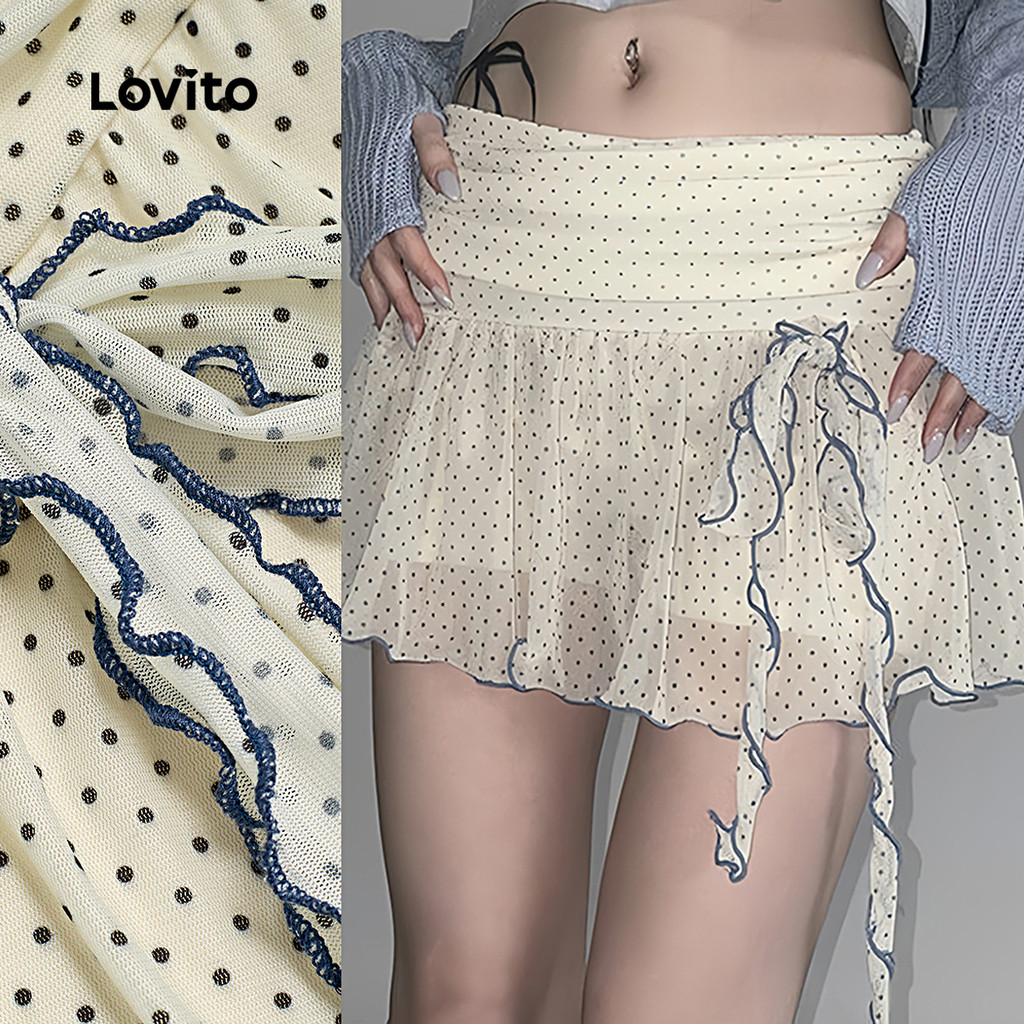 (NEW) Lovito Women Cute Skirts Mesh Upper Bow Front Spring/summer Off ...