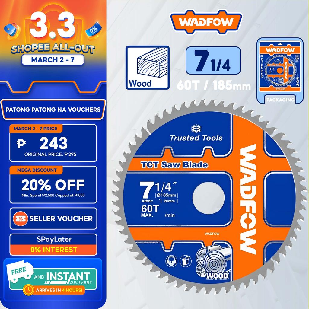 Wadfow TCT Wood Saw Cutting Disc Blade 7-1/4 Inch 60T for Circular Saw ...