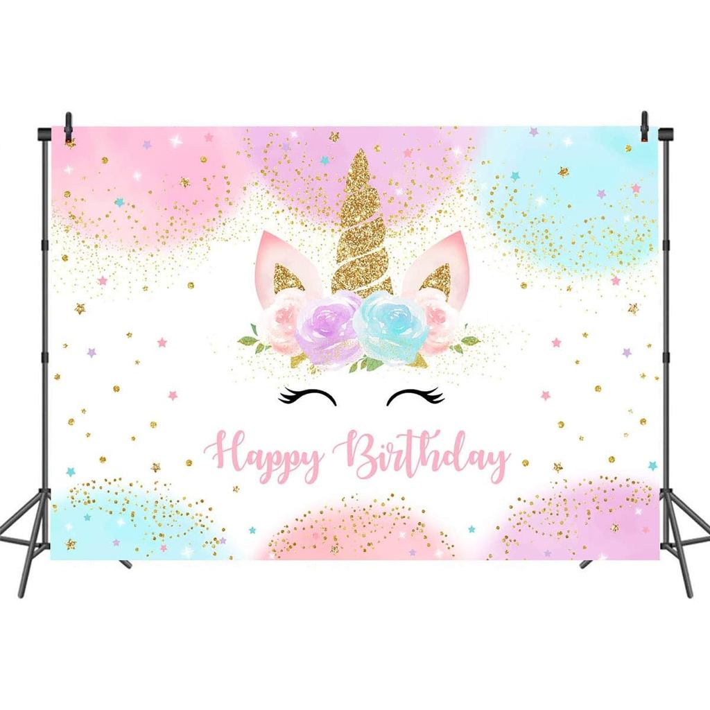 Unicorn Birthday Decorations Backdrop for Girls Party Pastel Rainbow ...
