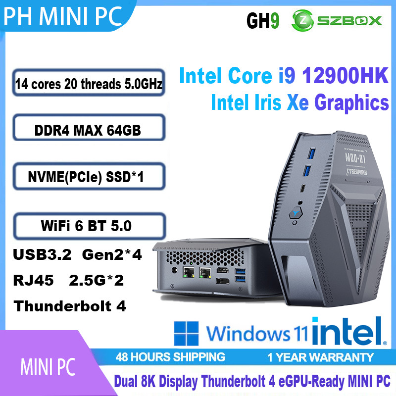 SZBOX GH9 Intel Core i9 12900HK DDR4 3200Mhz NVME USB3.2 Gen2*4 RJ45 2 ...