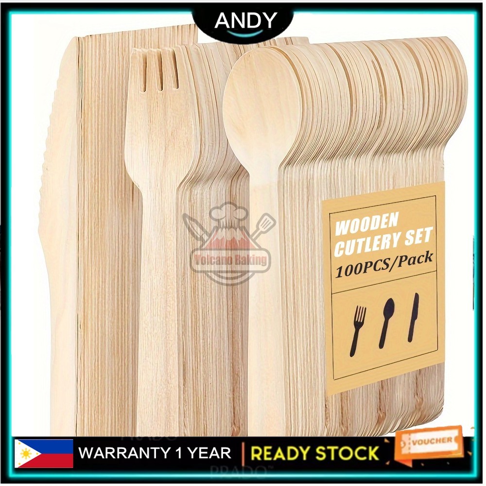 In Stock 100pcs Bamboo Wooden Spoon And Fork And Knife Eco-Friendly ...