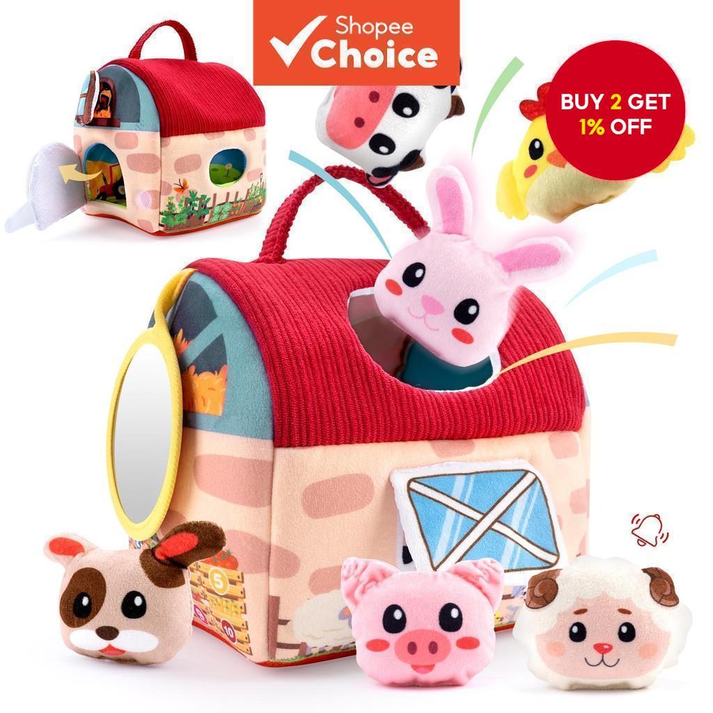 Baby Soft Barn House Toys with Plush Stuffed Farm Animals - Sensory ...