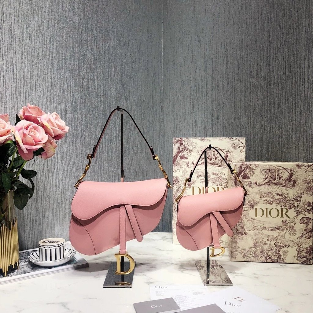 DIOR [Small-Large Size] Pink-Palm Pattern Saddle Solid Color Saddle Bag ...