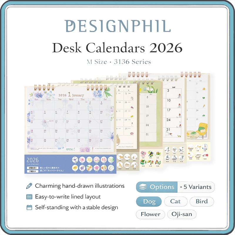 Midori 2026 Desk Calendar M Size – Illustrated Monthly Planner in 5 ...