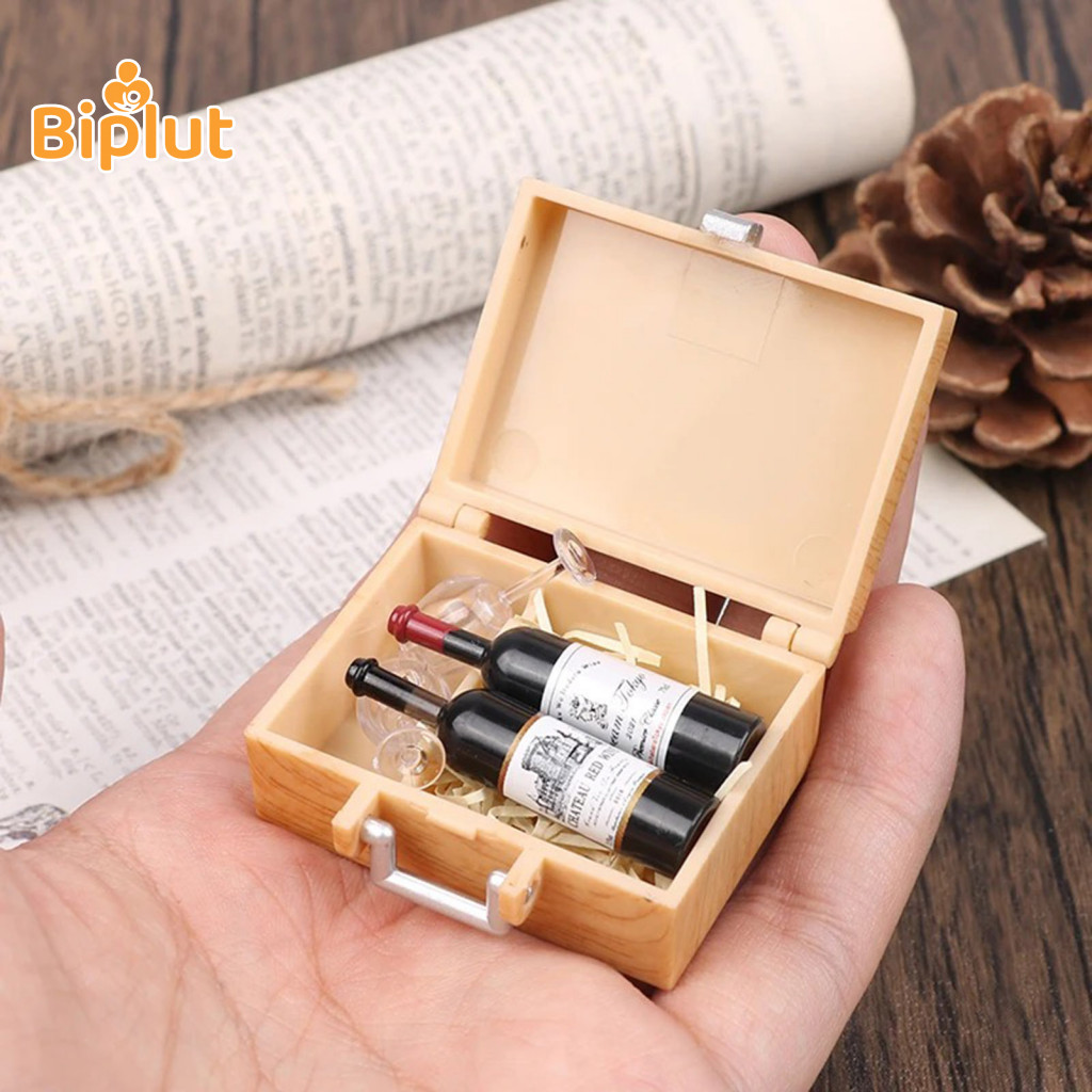 Miniature House Props Mini Wine Box Set Miniature Wine Bottle Set with ...