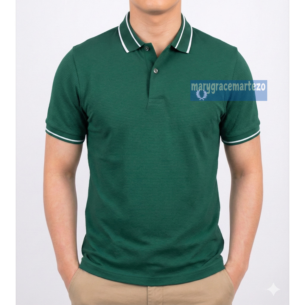 Men's Polo Shirt Cotton Pique Fabric Double Striped Collar Classic ...