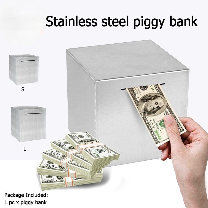 Stainless Steel Piggy Bank Unbreakable Money Saving Coin Bank for Kids ...