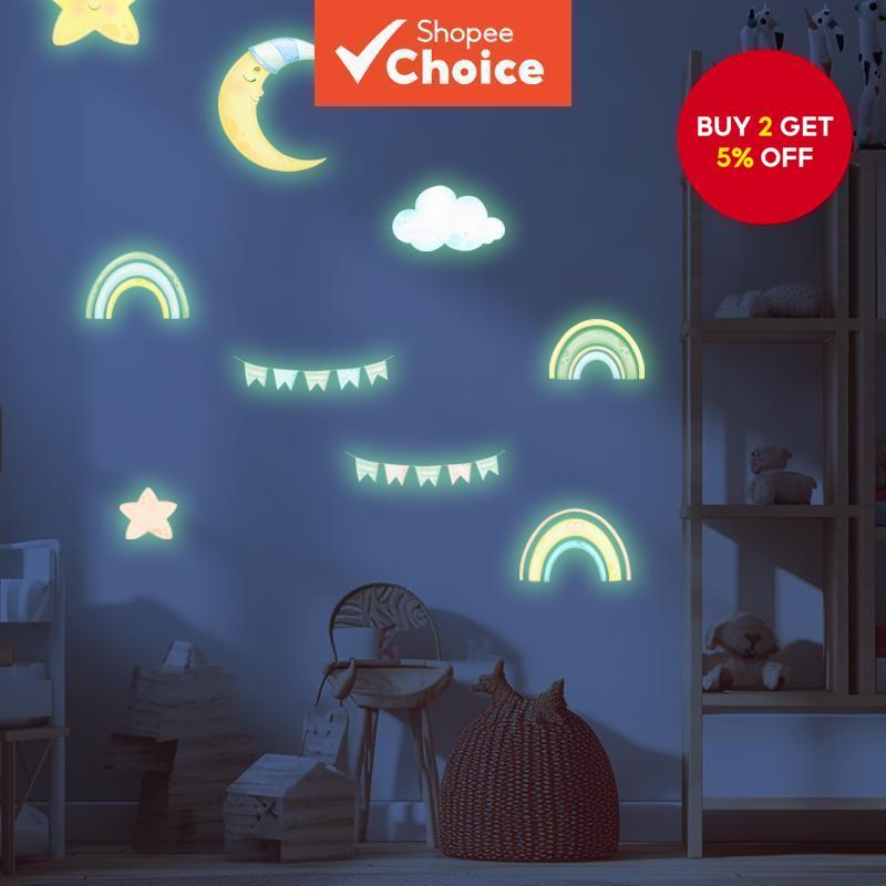 New New Glow in The Dark Wall Decals Luminous Moon Stars Stickers Small ...