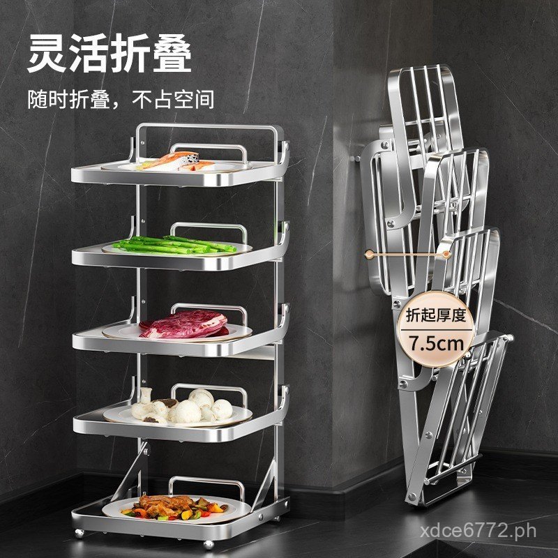 Kitchen Countertop Pull-Down Multi-Layer Rack Foldable Storage Rack for ...