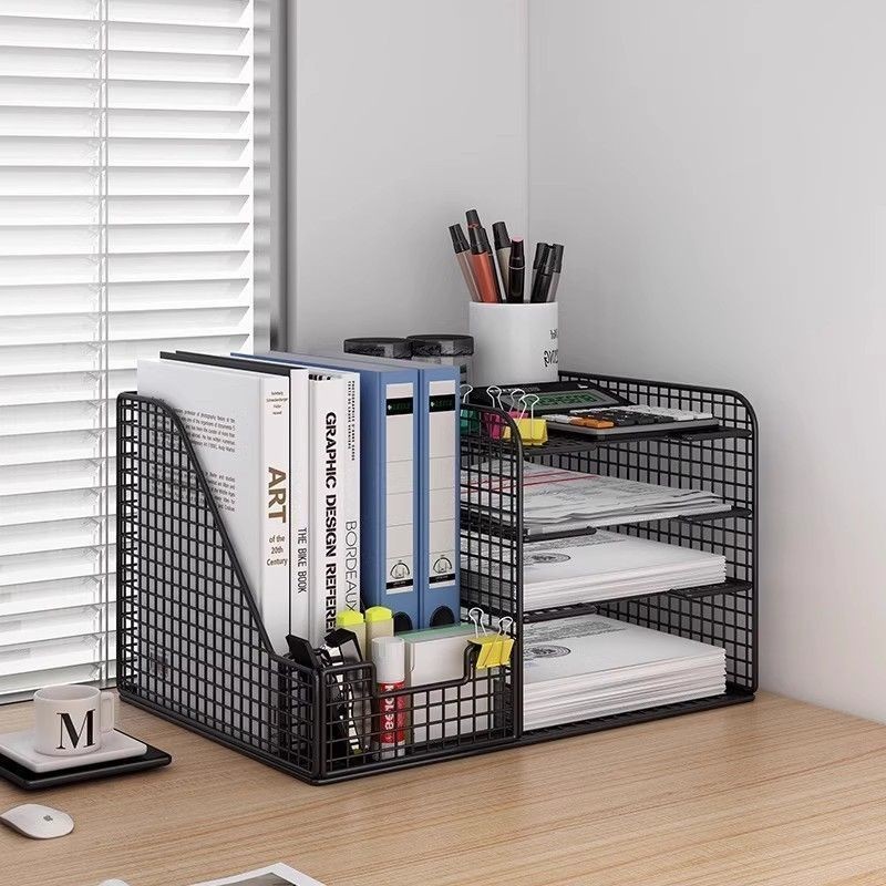 Desktop Bookshelf Folder Storage Box Book Newspaper Metal Multi-Layer ...