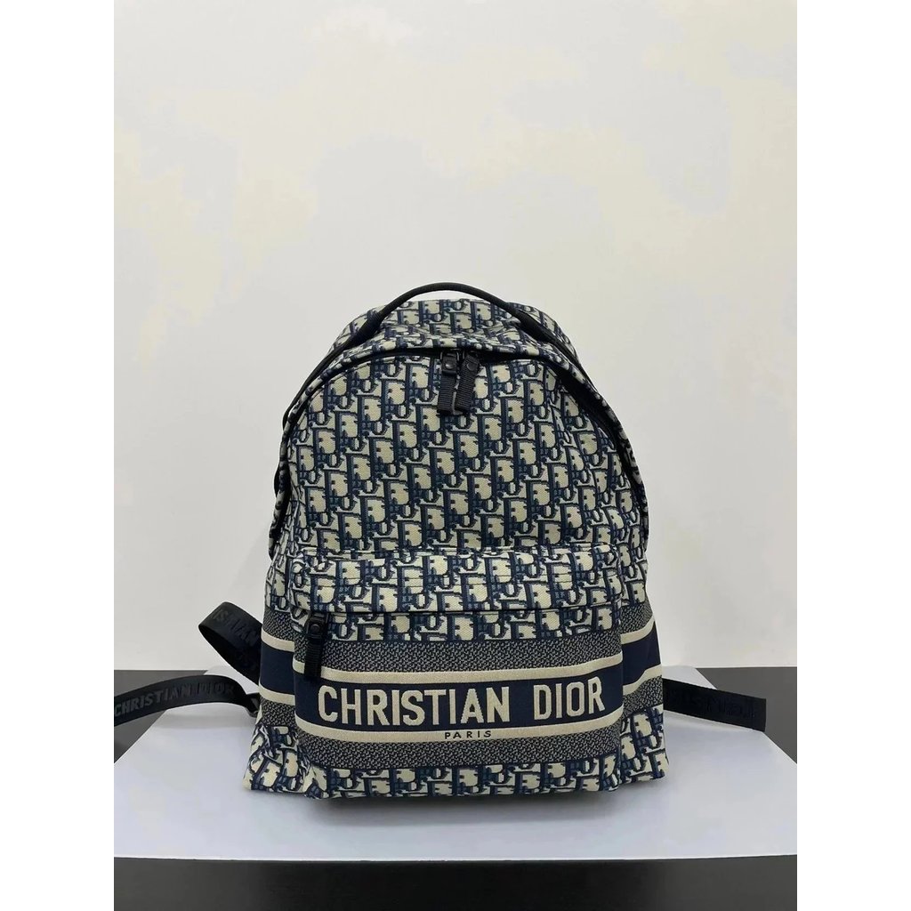 DIOR New Style Presbyopic Canvas Backpack Class Letter Embroidery Retro ...