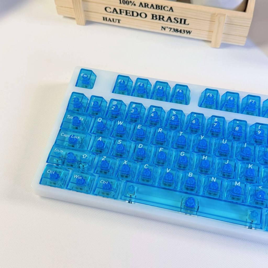 119 Keys Blue Full Transparent PC Keycaps UV Printing Clear Crystal ...