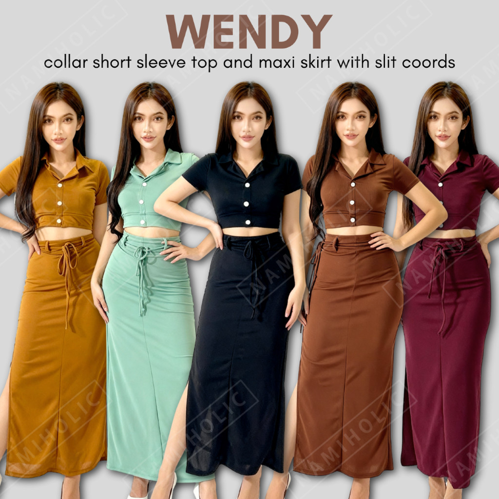 Namiholic Wendy Collar Short Sleeve Top & Maxi Skirt w/ Slit Coords I ...