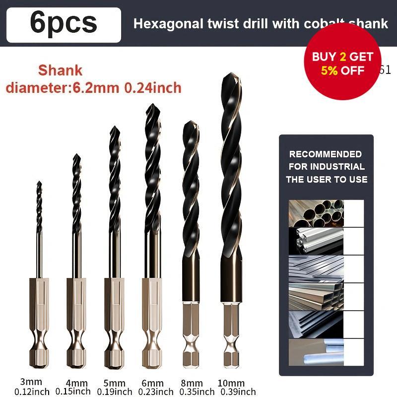 Hex Shank Cobalt Drill Bit Set 6pcs 3–10mm for Metal Wood Plastic Tasks ...