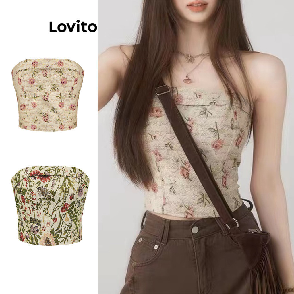 Lovito Boho Vintage Top Floral Zipper Women Tank Top & Cami L45AD031 ...