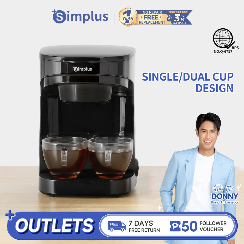 Simplus Drip Coffee Maker Coffee Machine One-Button Dual Cups Dual-Use ...