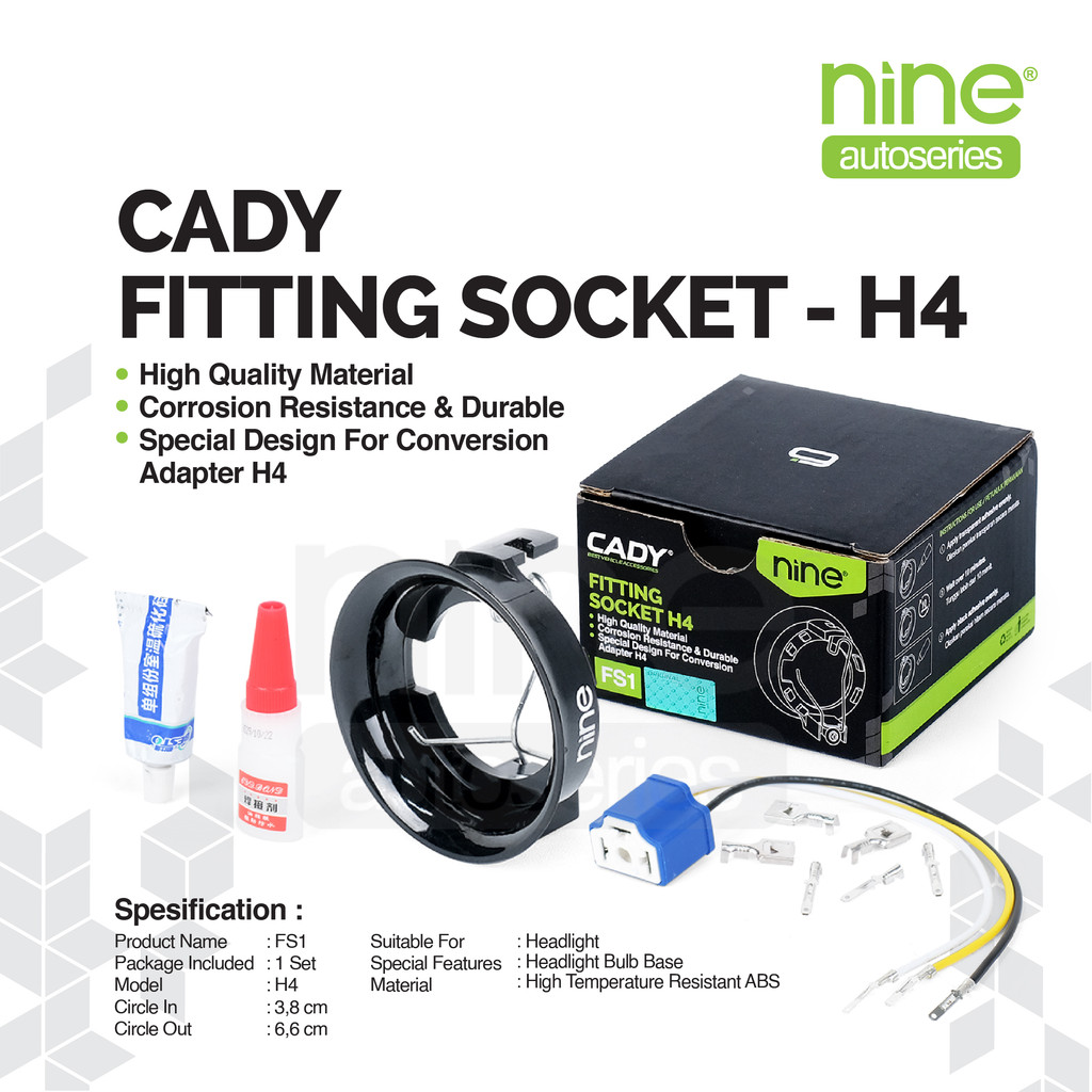 CADY H4 Socket Lamp Fitting Adhesive Glue Cable PNP Holder Complete ...