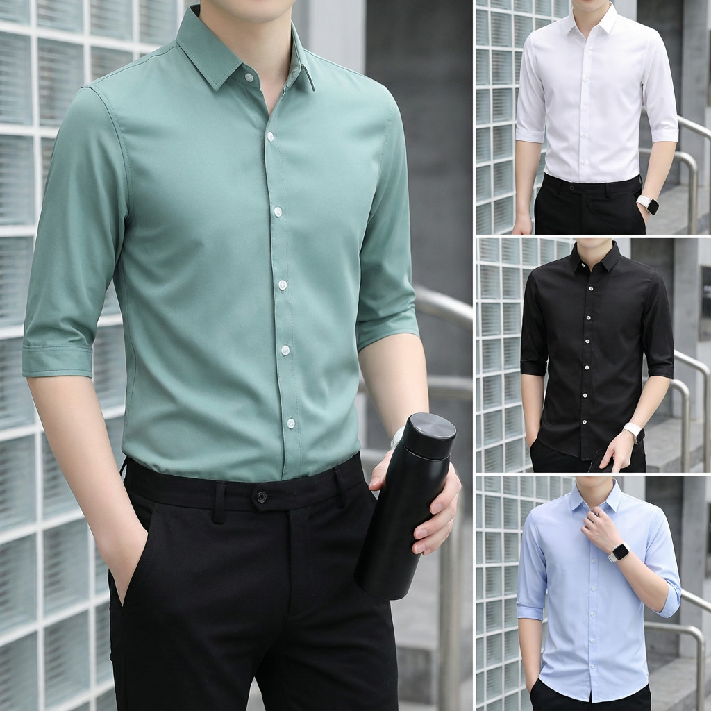 Men's Polo Shirt Slim Fit Chinese Collar | 3/4 Sleeve Button Down ...