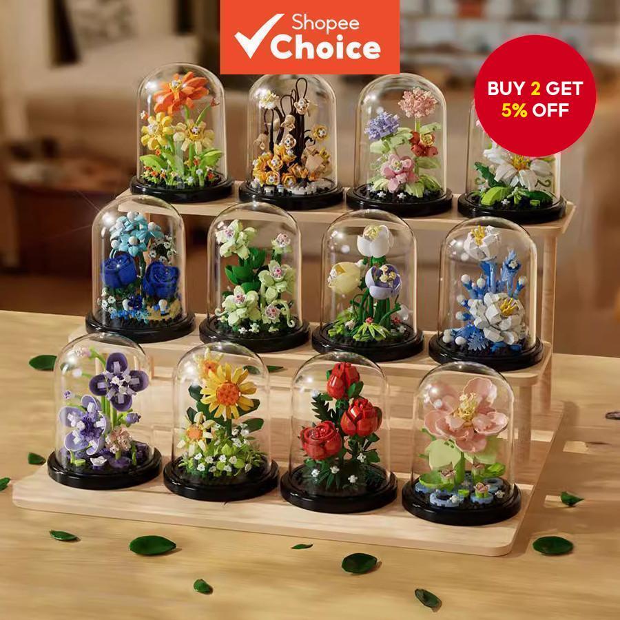 Flower Building Blocks Sunflowers Roses Carnations Hibiscus Potted ...