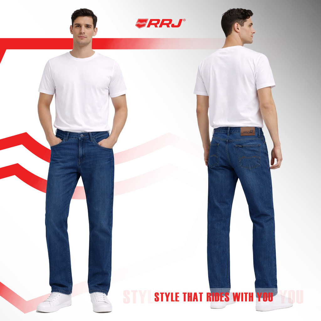 RRJ Men's Basic Denim Pants Regular Mid-Waist Fitting 195277-U (Dark ...