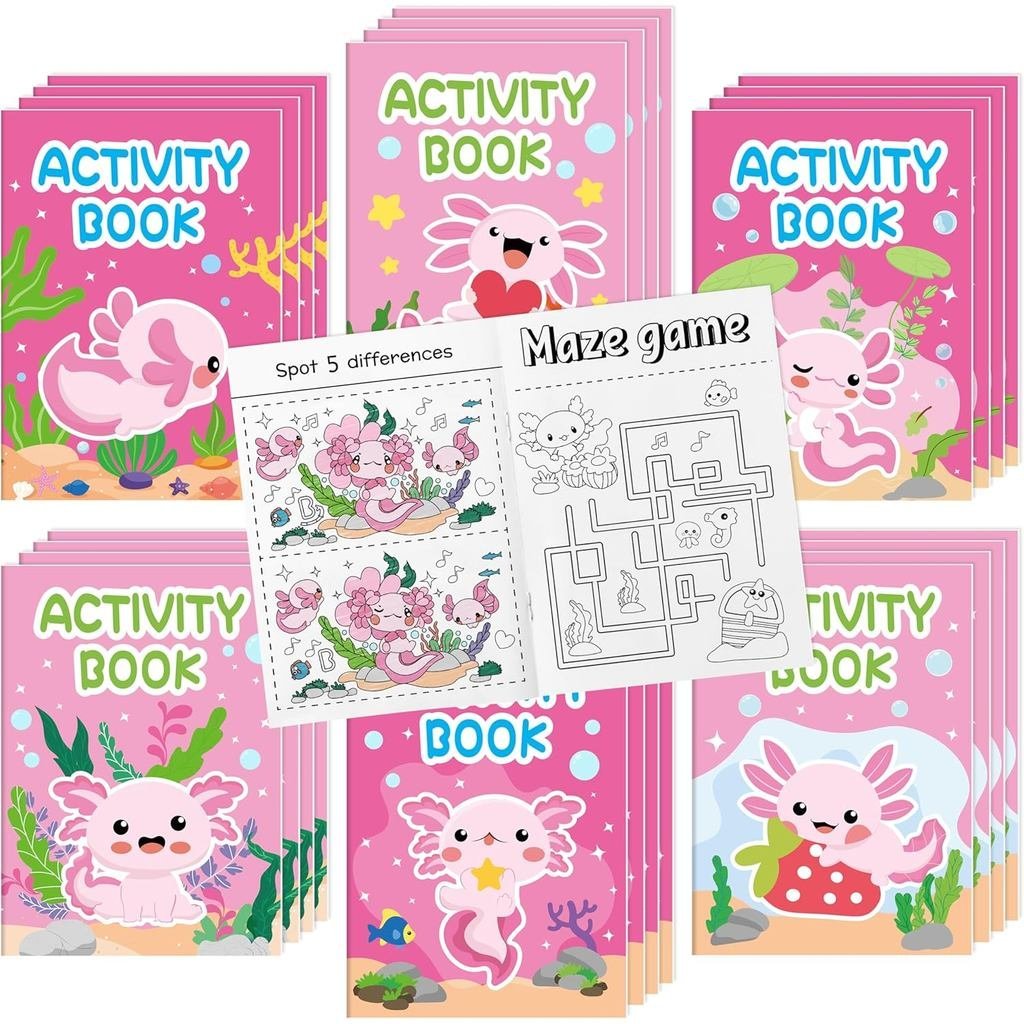 Axolotl Activity Books for Kids - 24Pcs Amphibian Patterns Mini Games ...