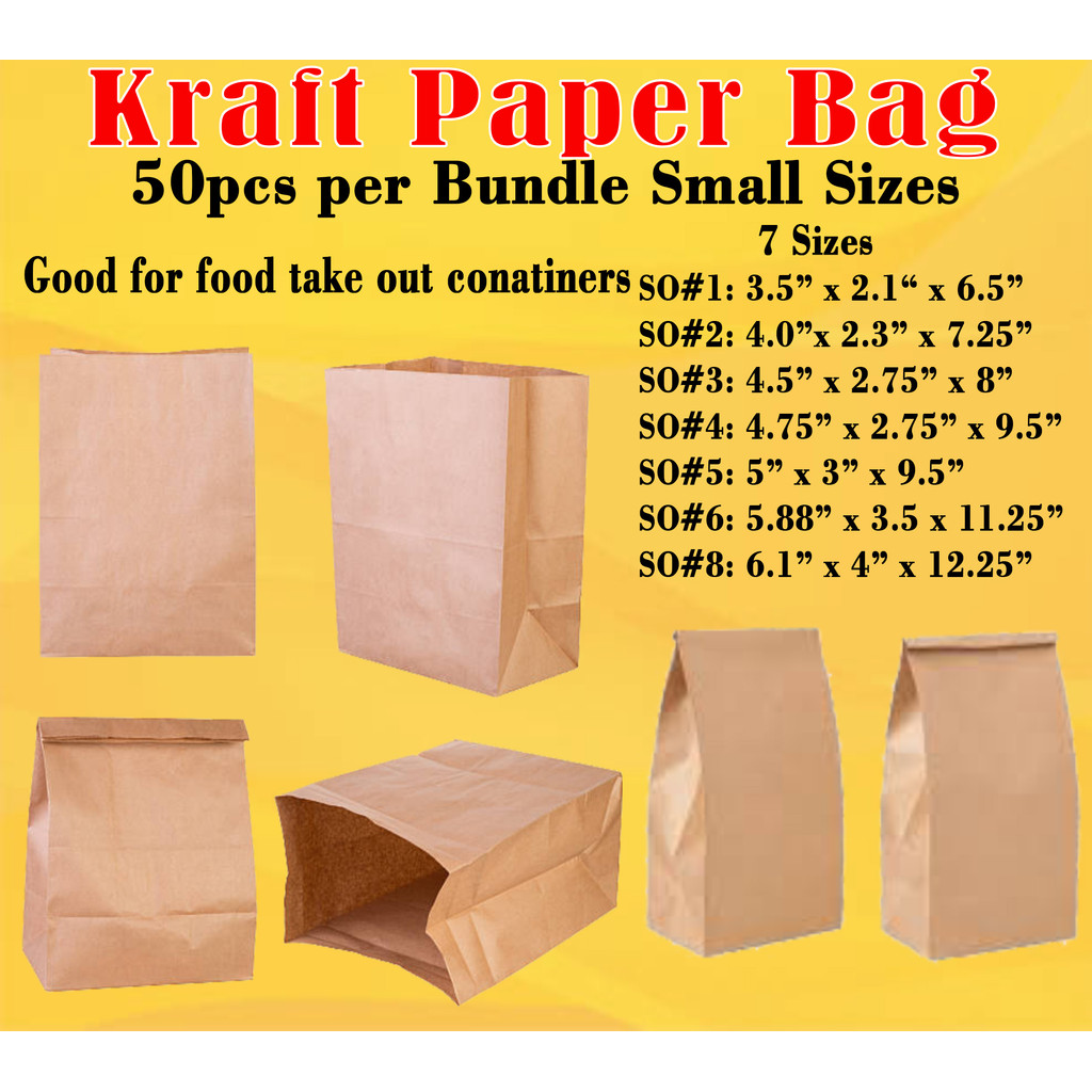 50pcs SO #1,#2,#3,#4,#5,#6# #8 #10 #12 Bundle Kraft Paper Bag | Shopee ...